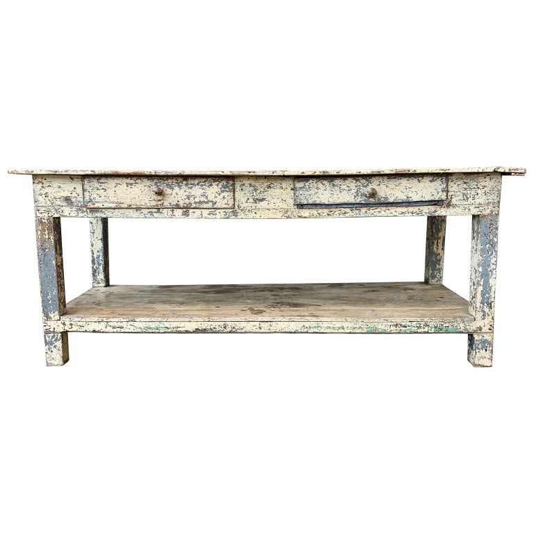 19th Century Painted Farm Table From An Upholstery Shop at 1stDibs