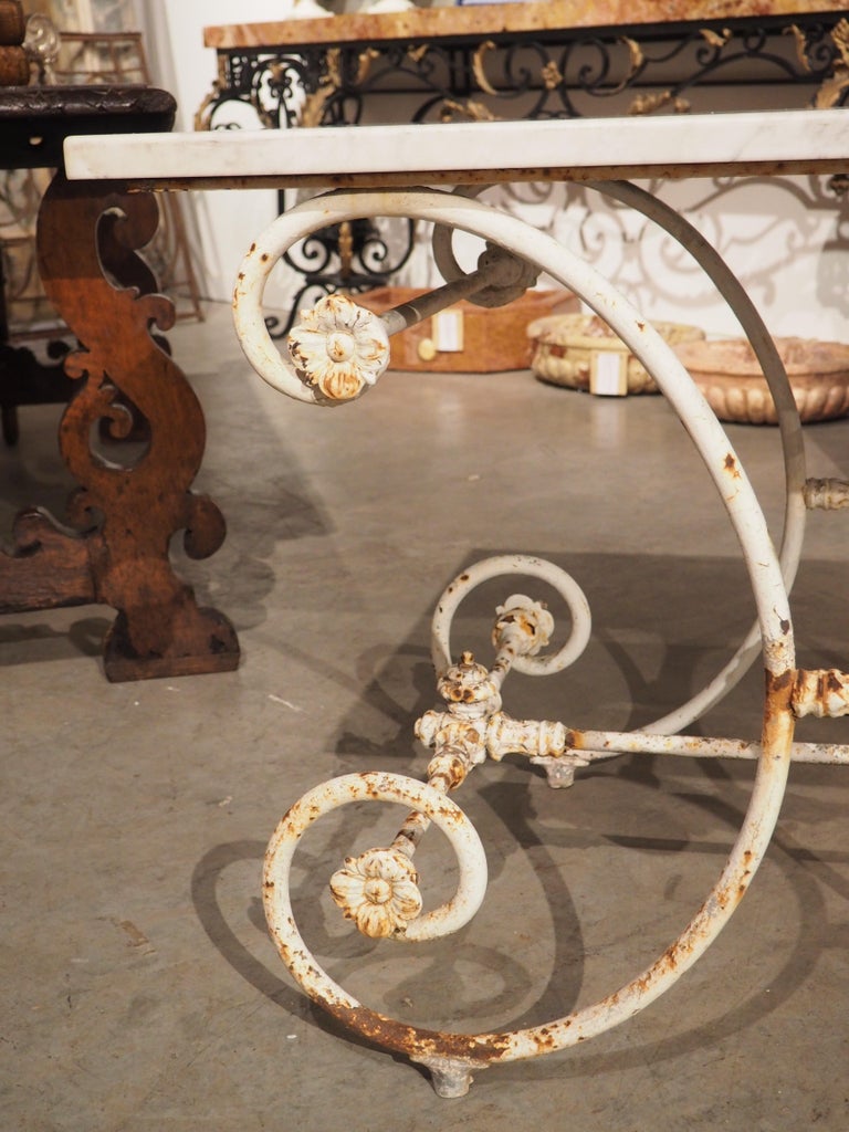 19th Century Painted French Iron Pastry or Butcher Table with Carrara ...