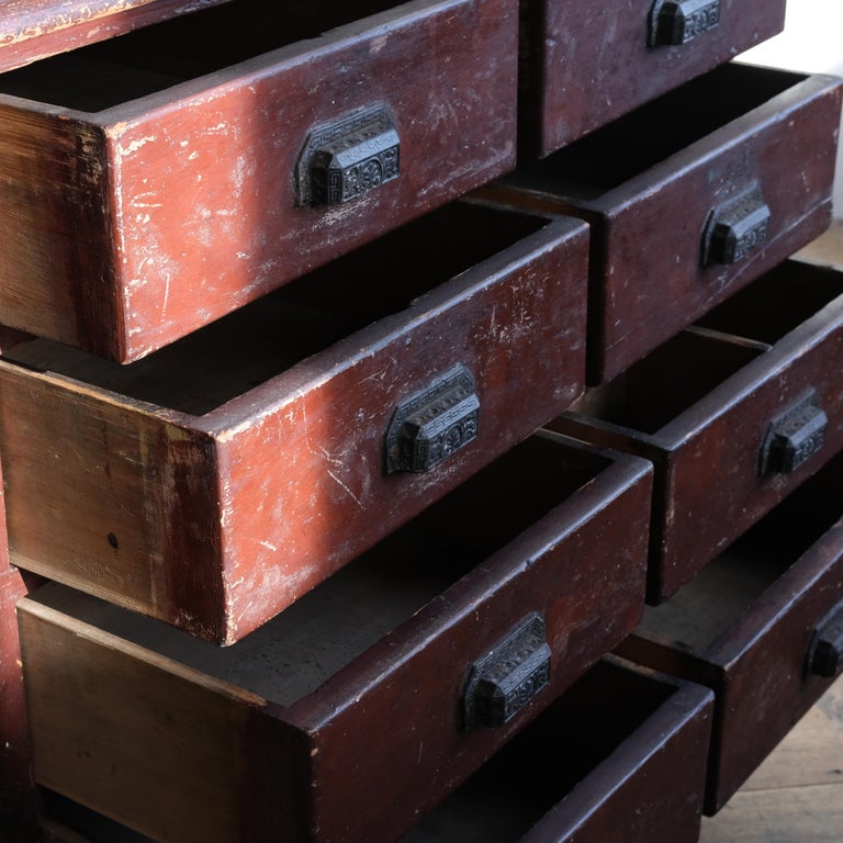 19th Century Painted Pine Bank of Drawers For Sale at 1stDibs
