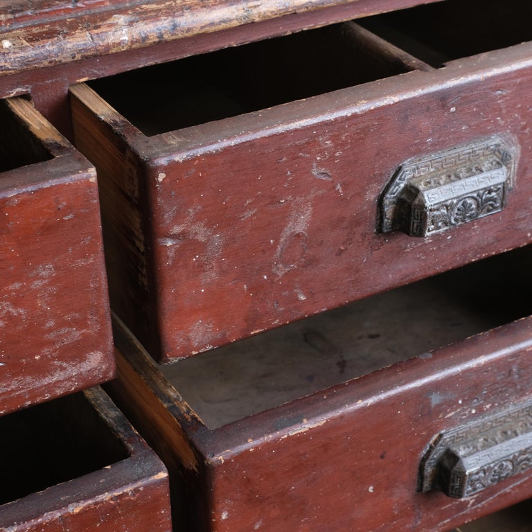 19th Century Painted Pine Bank of Drawers For Sale at 1stDibs