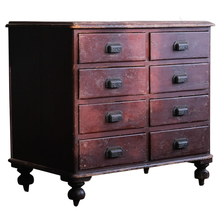 19th Century Painted Pine Bank of Drawers For Sale at 1stDibs