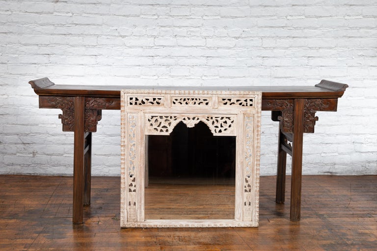 19th Century Painted Thai Mirror with Hand-Carved Scrolling Floral ...