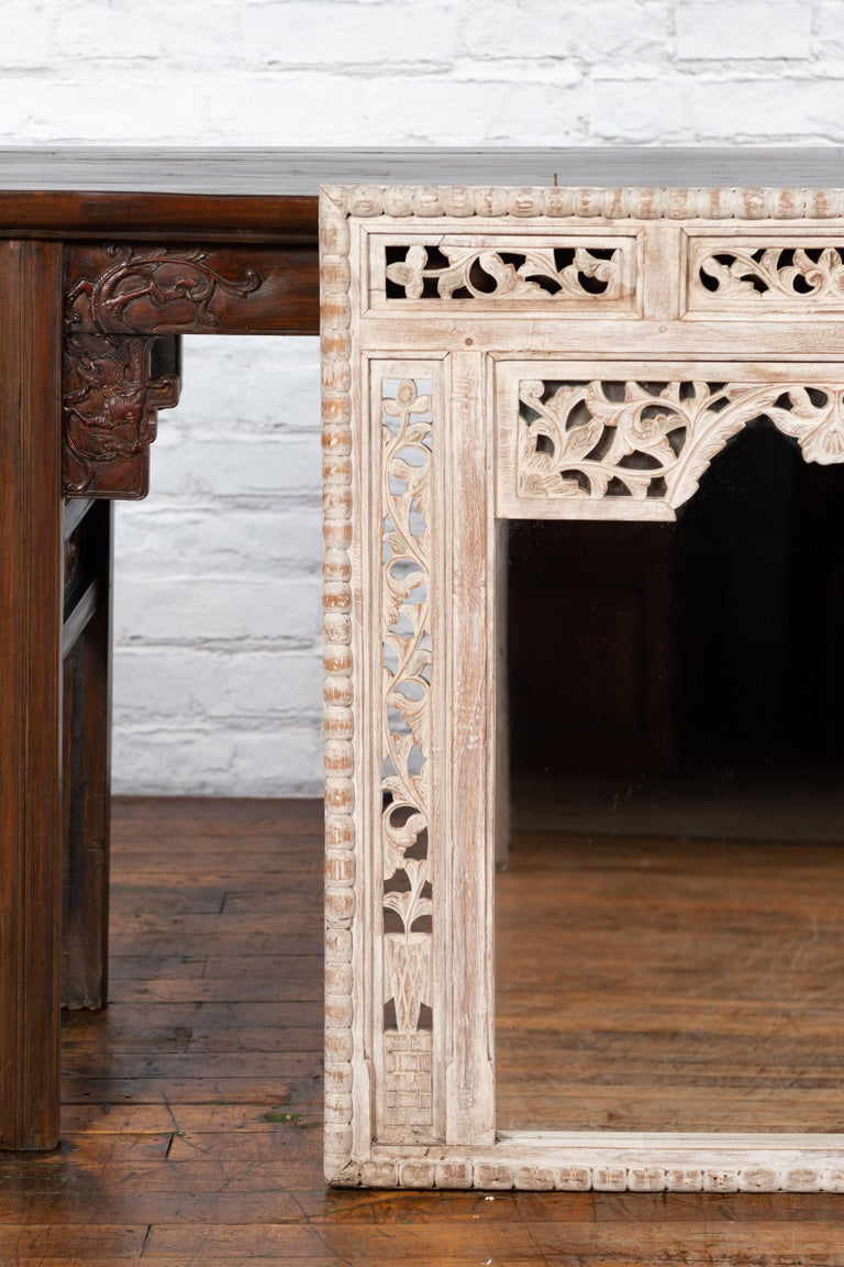 19th Century Painted Thai Mirror with Hand-Carved Scrolling Floral ...