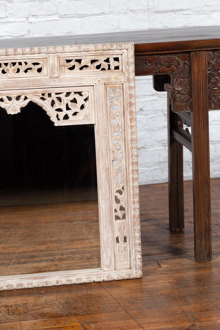 19th Century Painted Thai Mirror with Hand-Carved Scrolling Floral ...
