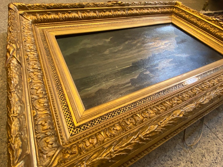 19th Century Painting "Moonlight" Oil on Canvas Signed by R. T. Stuart ...