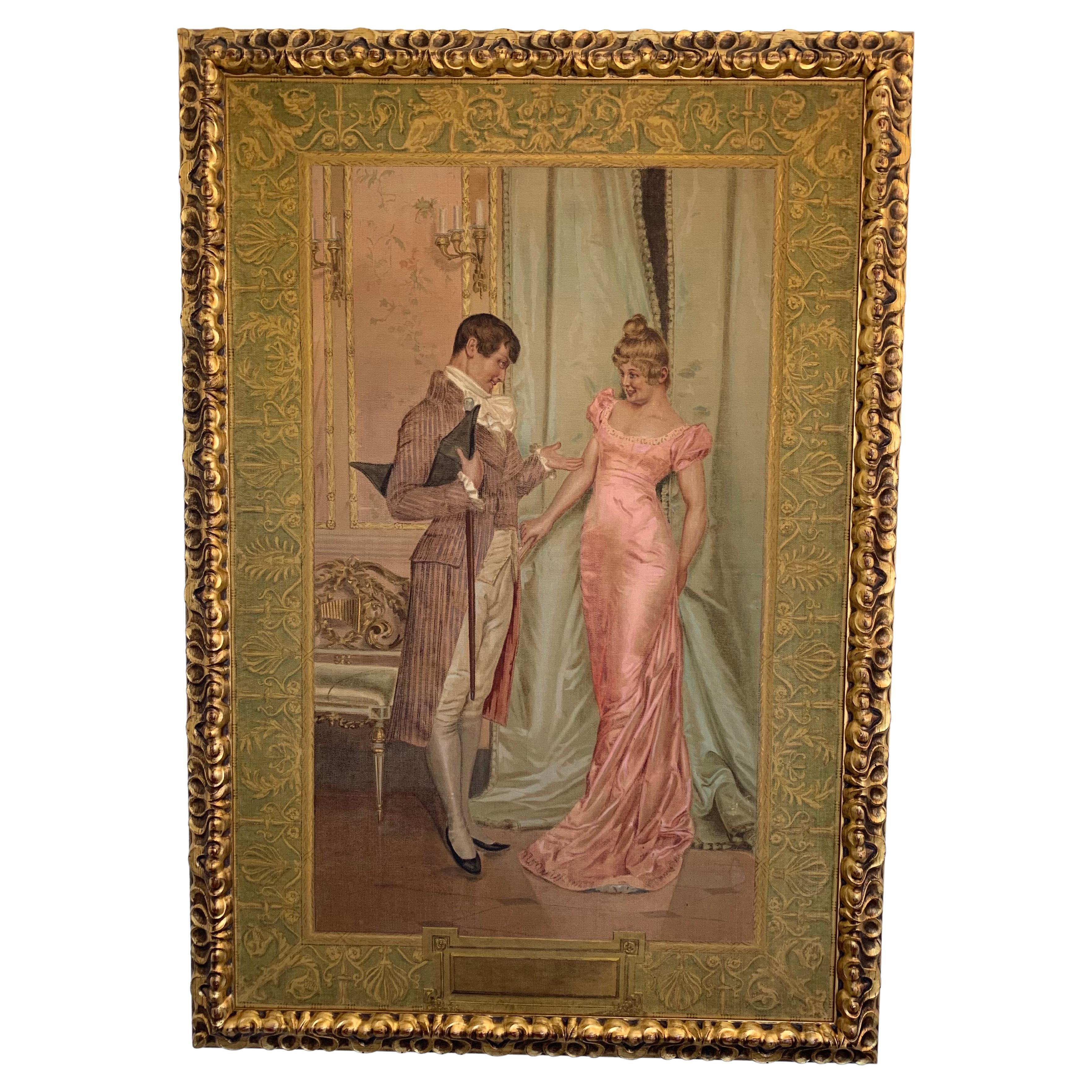 19th Century Painting on Wool " Courtly Life" For Sale at 1stDibs