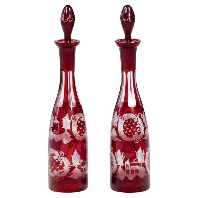19th Century Pair Egermann Bohemian Czech Ruby Glass Decanters For Sale ...