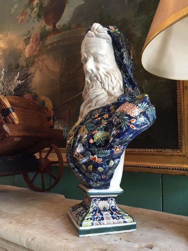 19th C. Pair Faience of Rouen Summer and Winter Garniture Bust ...