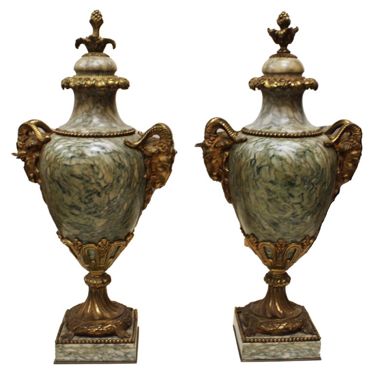 19th Century Pair French Marble Cassolettes For Sale at 1stDibs