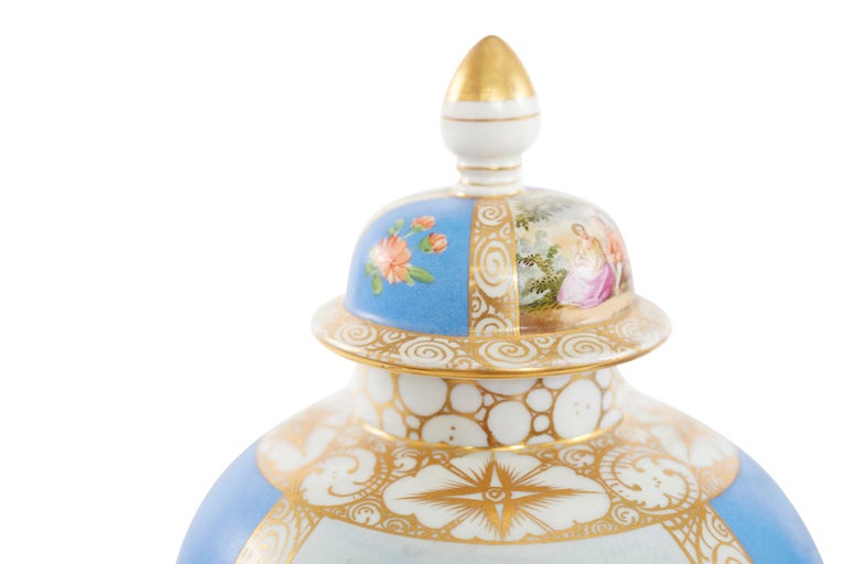 19th Century Pair German Porcelain Covered Urn For Sale at 1stDibs