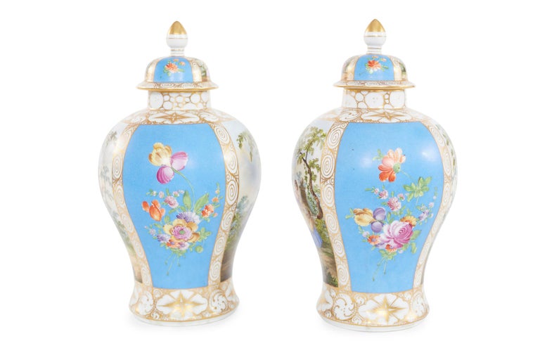 19th Century Pair German Porcelain Covered Urn For Sale at 1stDibs