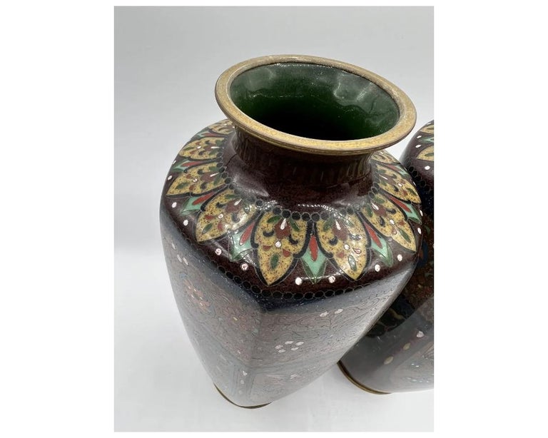 19th Century Pair Japanese Meiji Cloisonne Dragon Phoenix Vases For ...