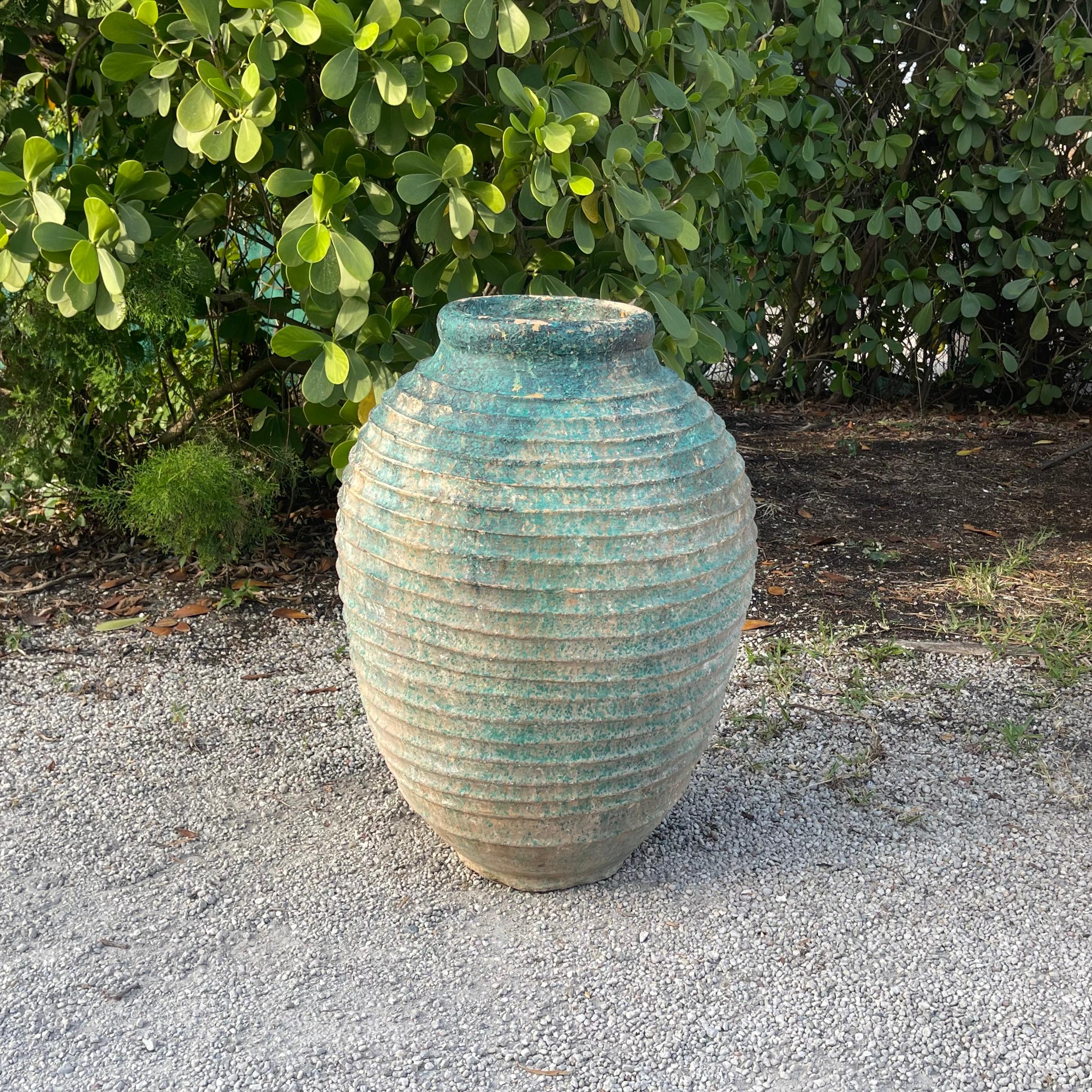 19th Century Pair of Antique Greek Green Olive Jars For Sale at 1stDibs
