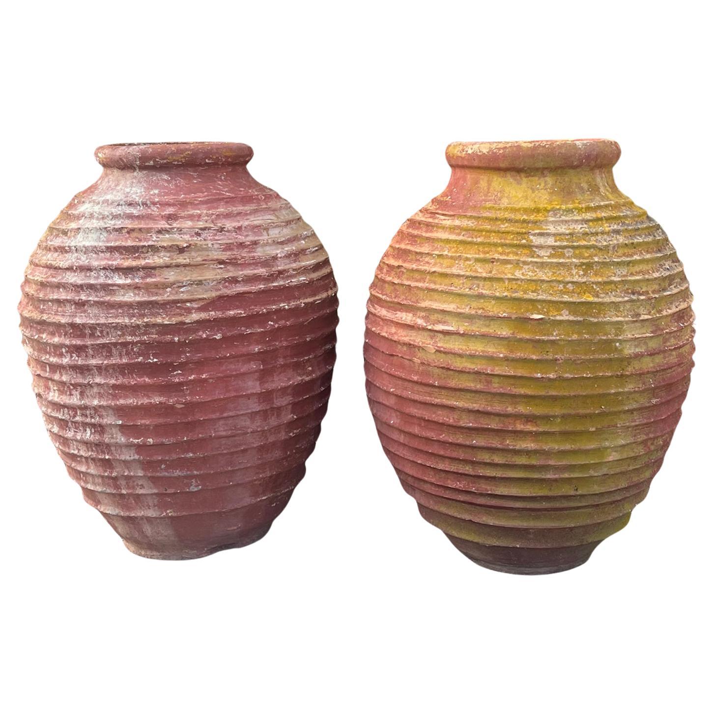 19th Century Pair of Antique Greek Red Olive Jars For Sale at 1stDibs