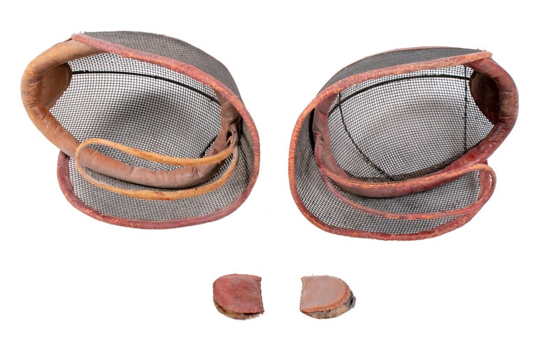 19th Century Pair of Antique Iron and Leather Fencing Mesh Mask at 1stDibs