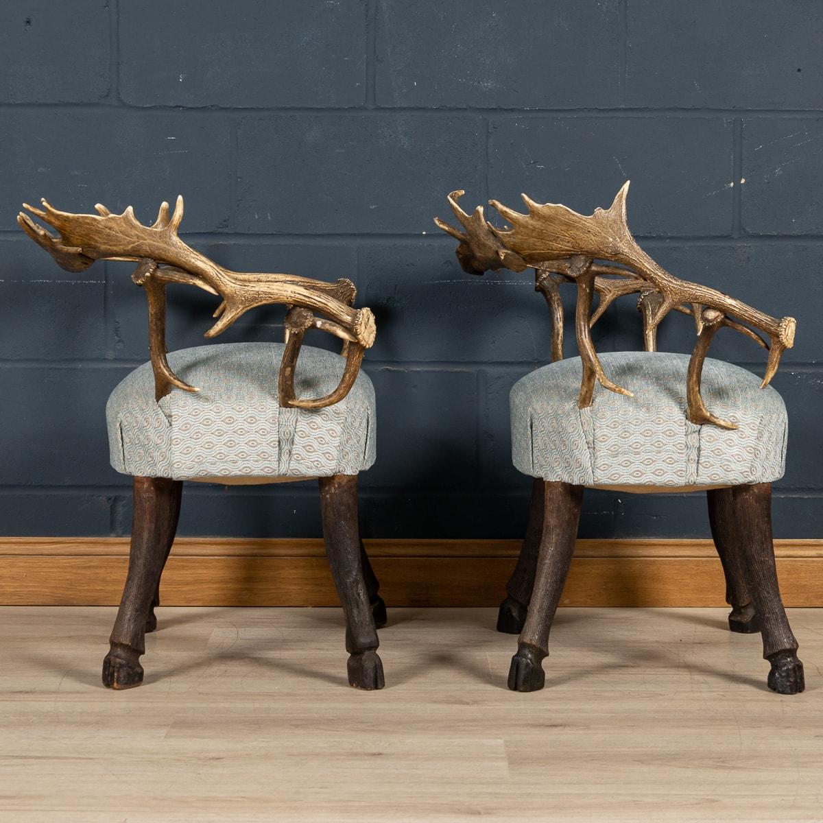 19th Century Pair Of Black Forest Antler Horn Hall Chairs, Swiss/German ...