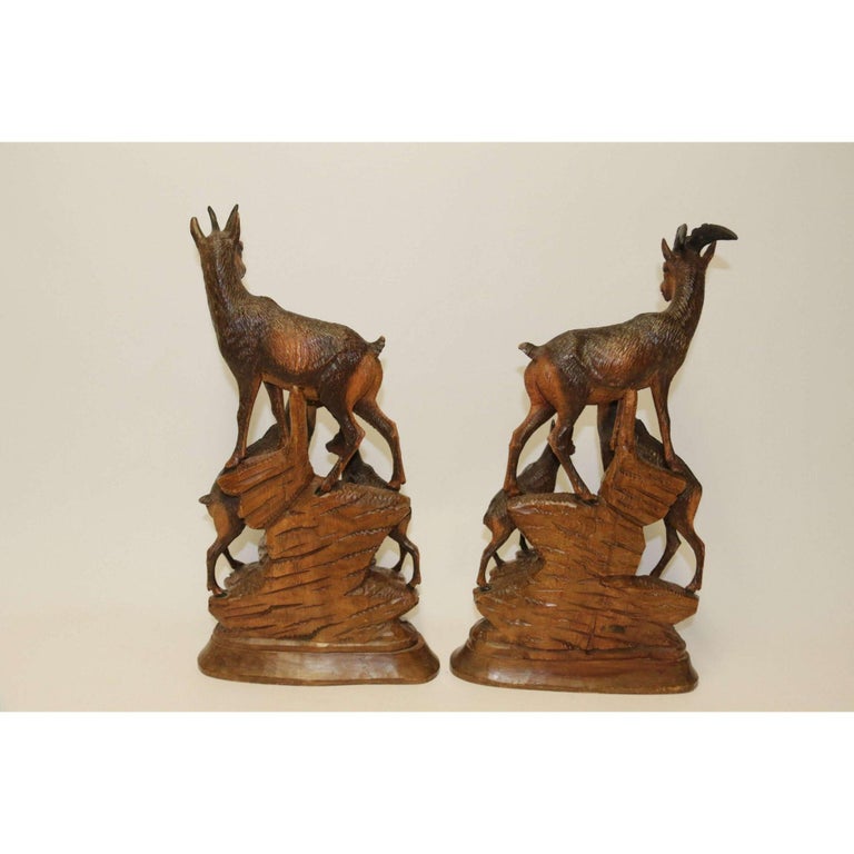 19th Century Pair of Black Forest Carved Figures in the Form of Ibex ...