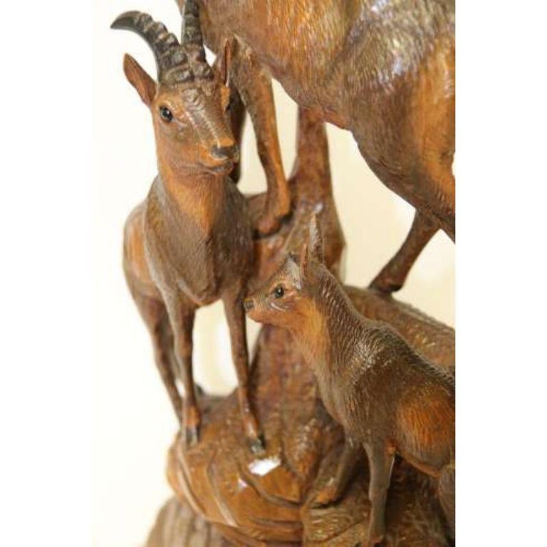 19th Century Pair of Black Forest Carved Figures in the Form of Ibex ...