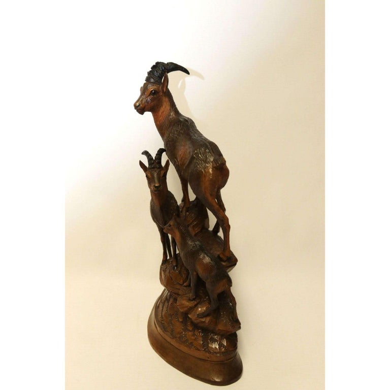 19th Century Pair of Black Forest Carved Figures in the Form of Ibex ...