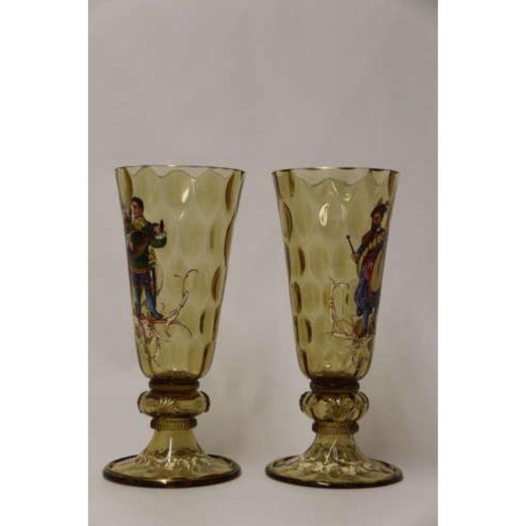 19th Century Pair of Bohemian figurative enamelled glass goblets circa ...