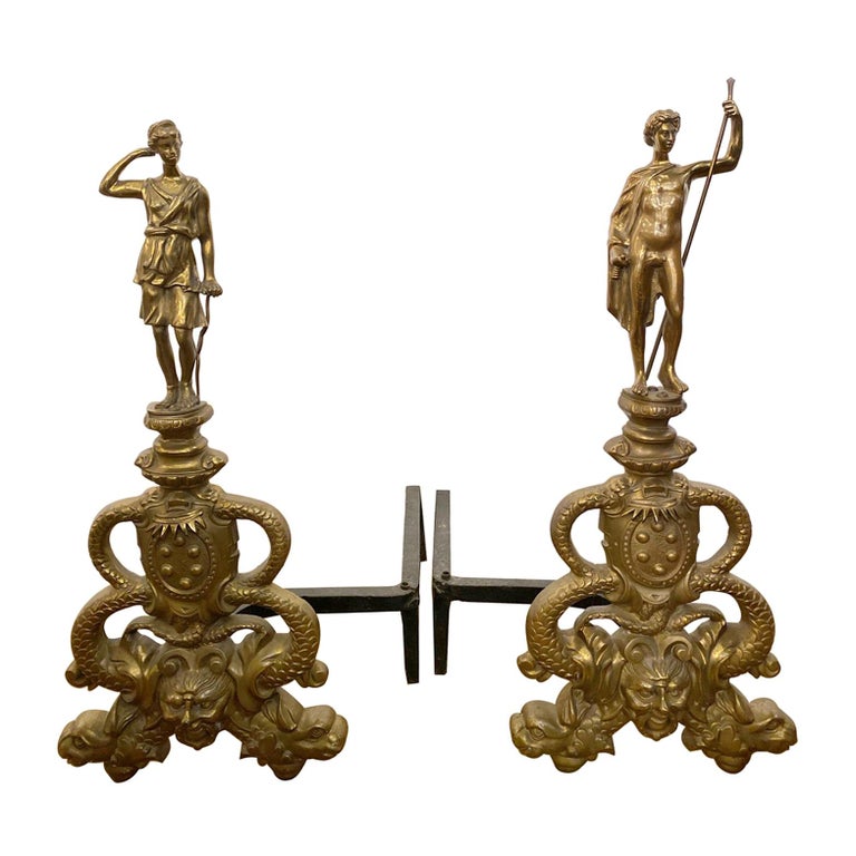 19th Century Pair of Bronze Figural Andirons in a Victorian Style For ...