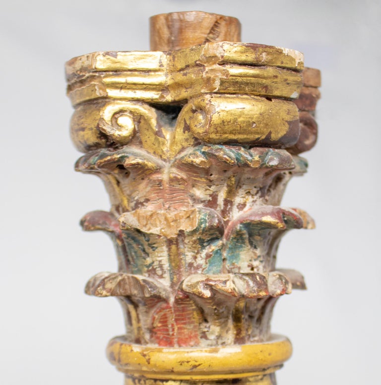 19th Century Pair of Carved Salomonic Gild Wood Spanish Castilian ...