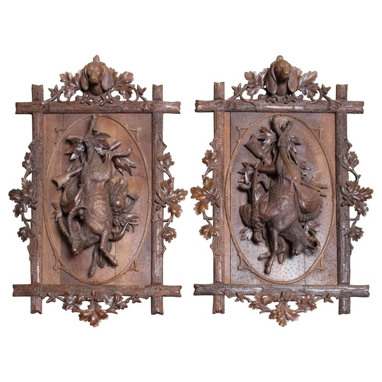 19th Century Pair of Carved Wood Panels with a Hunting Motif For Sale ...