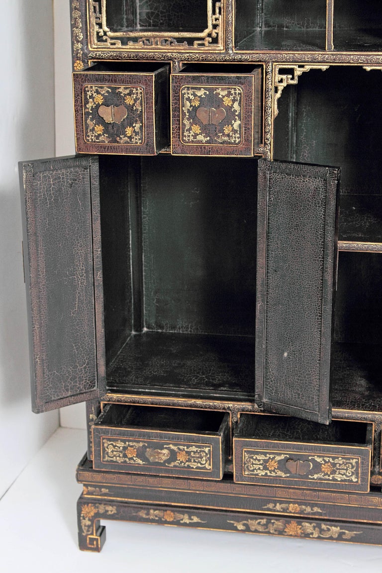 Pair of Chinese Black Lacquer Display Cabinets at 1stDibs