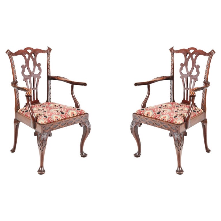 19th Century Pair of Chippendale Carver Chairs For Sale at 1stDibs