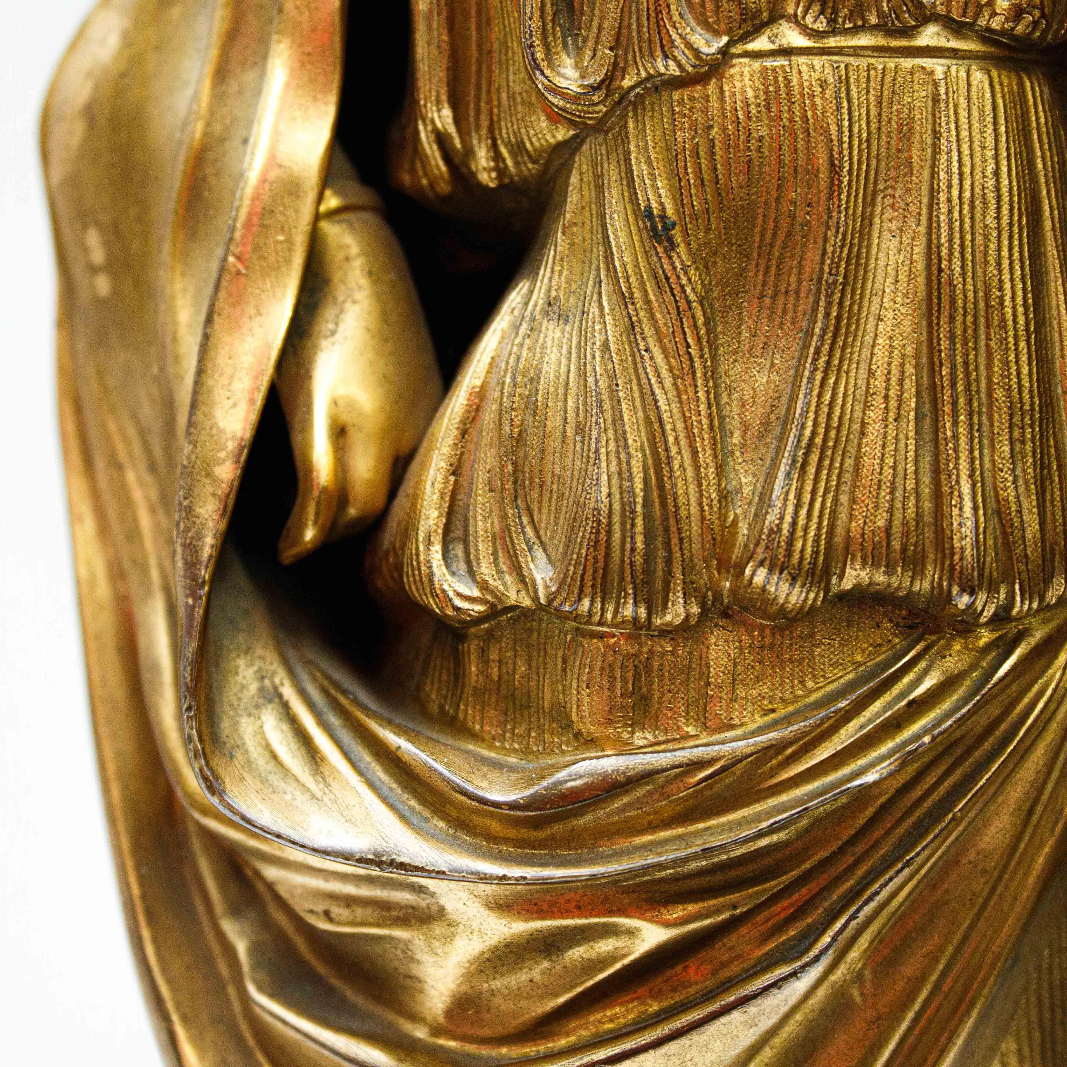19th Century, Pair of Classic Torch-Holding Figures in Gilded Bronze ...