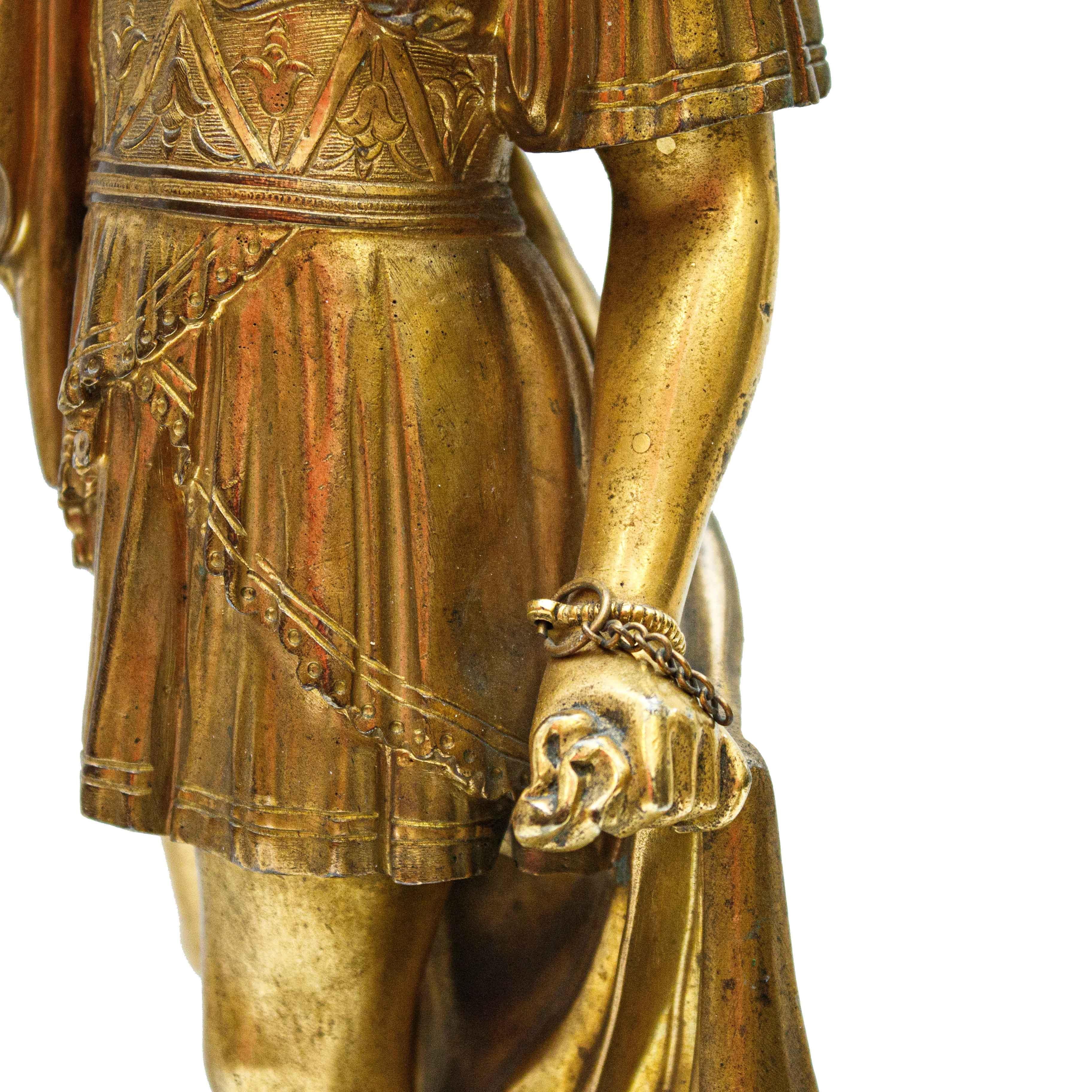19th Century, Pair of Classic Torch-Holding Figures in Gilded Bronze ...