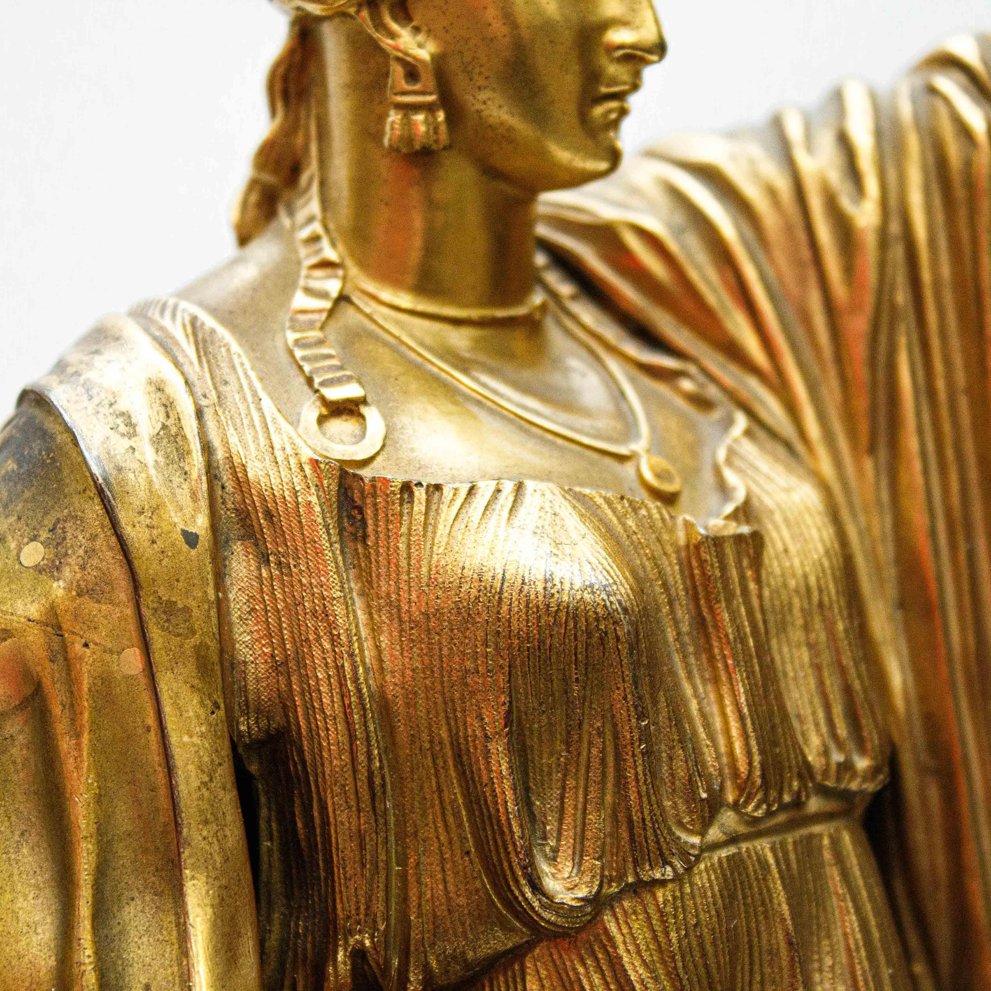 19th Century, Pair of Classic Torch-Holding Figures in Gilded Bronze ...