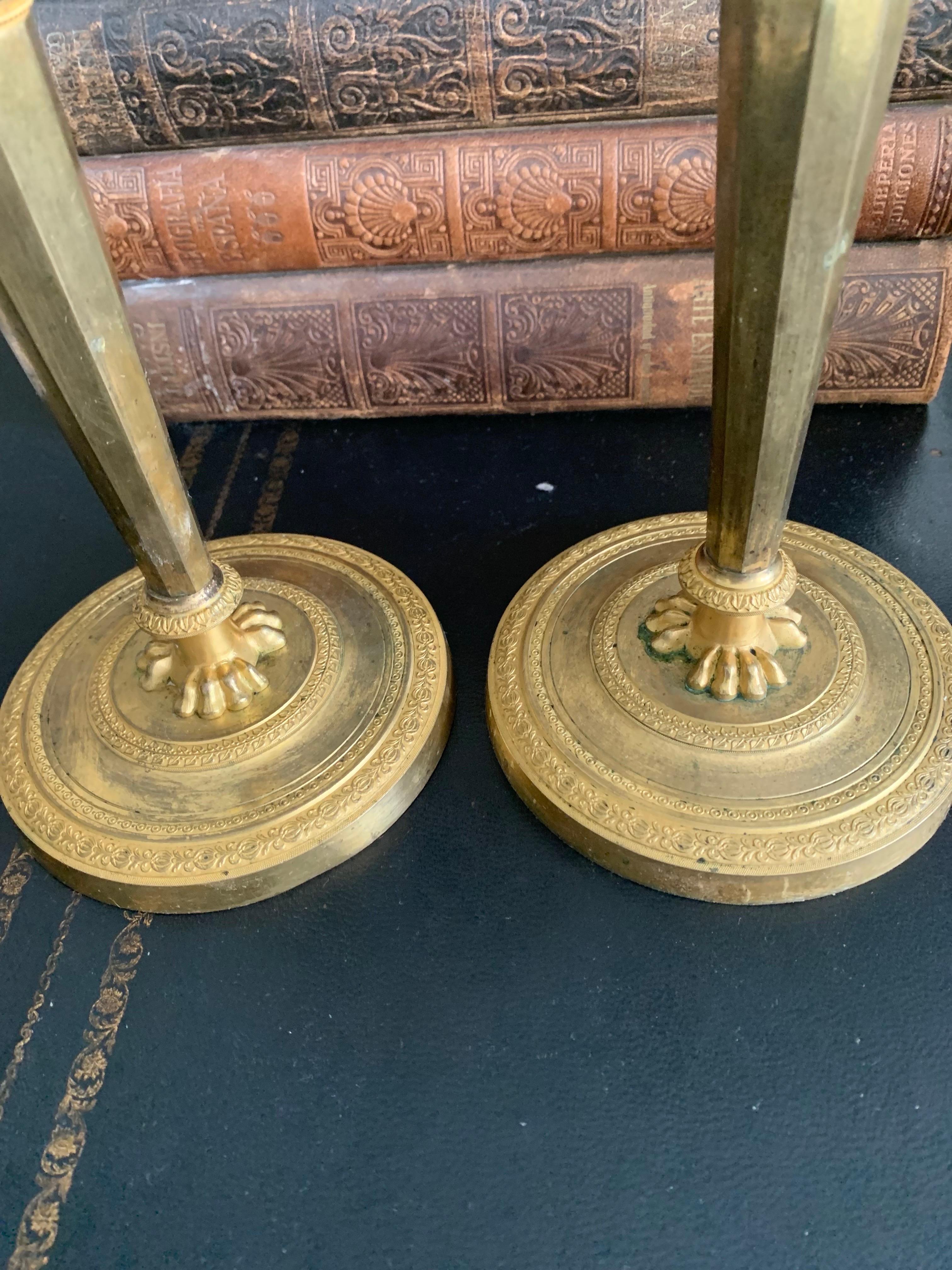 19th Century Pair of French Empire Candlesticks in Gilded Brass For ...