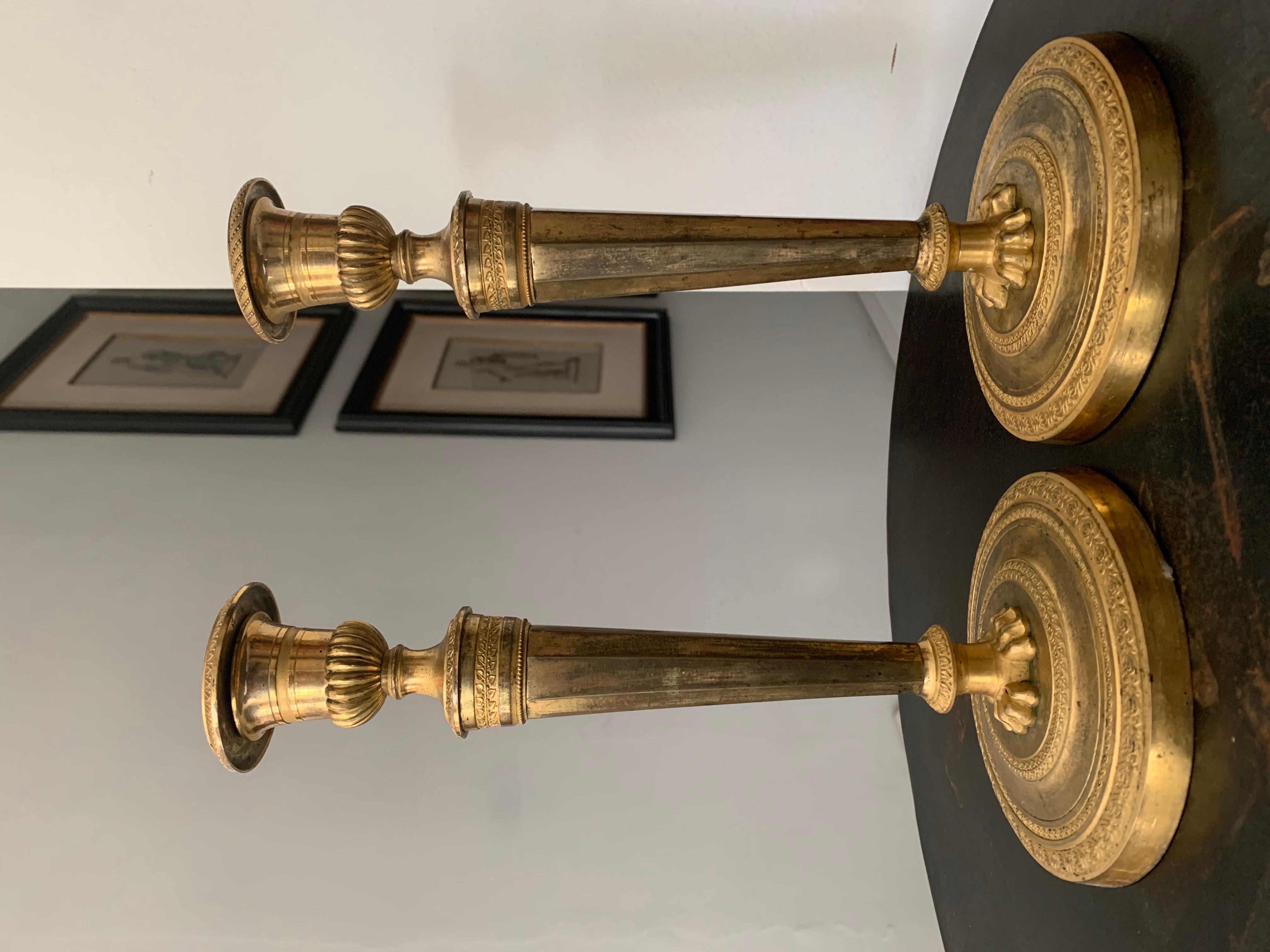 19th Century Pair of French Empire Candlesticks in Gilded Brass For ...