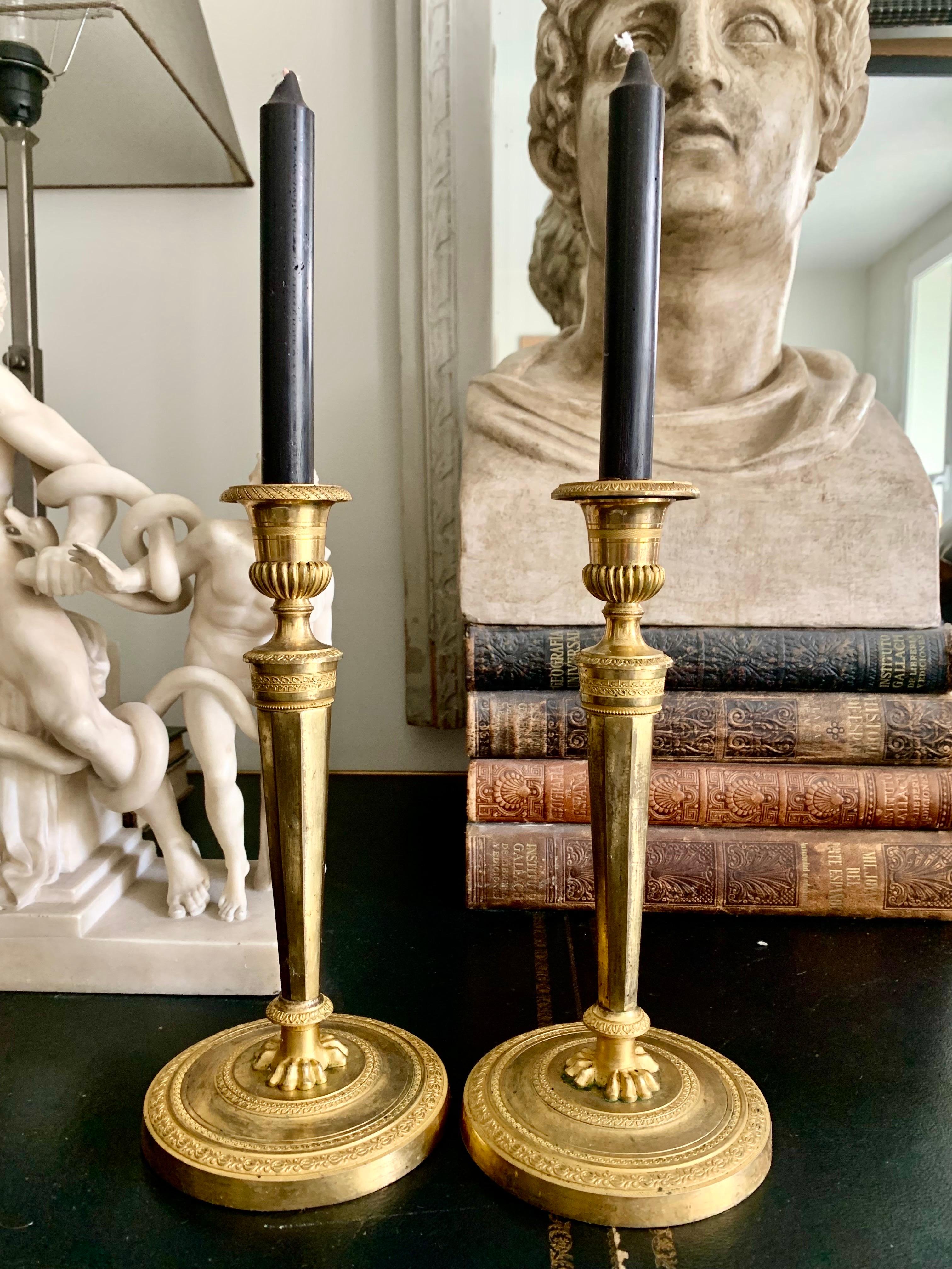 19th Century Pair of French Empire Candlesticks in Gilded Brass For ...