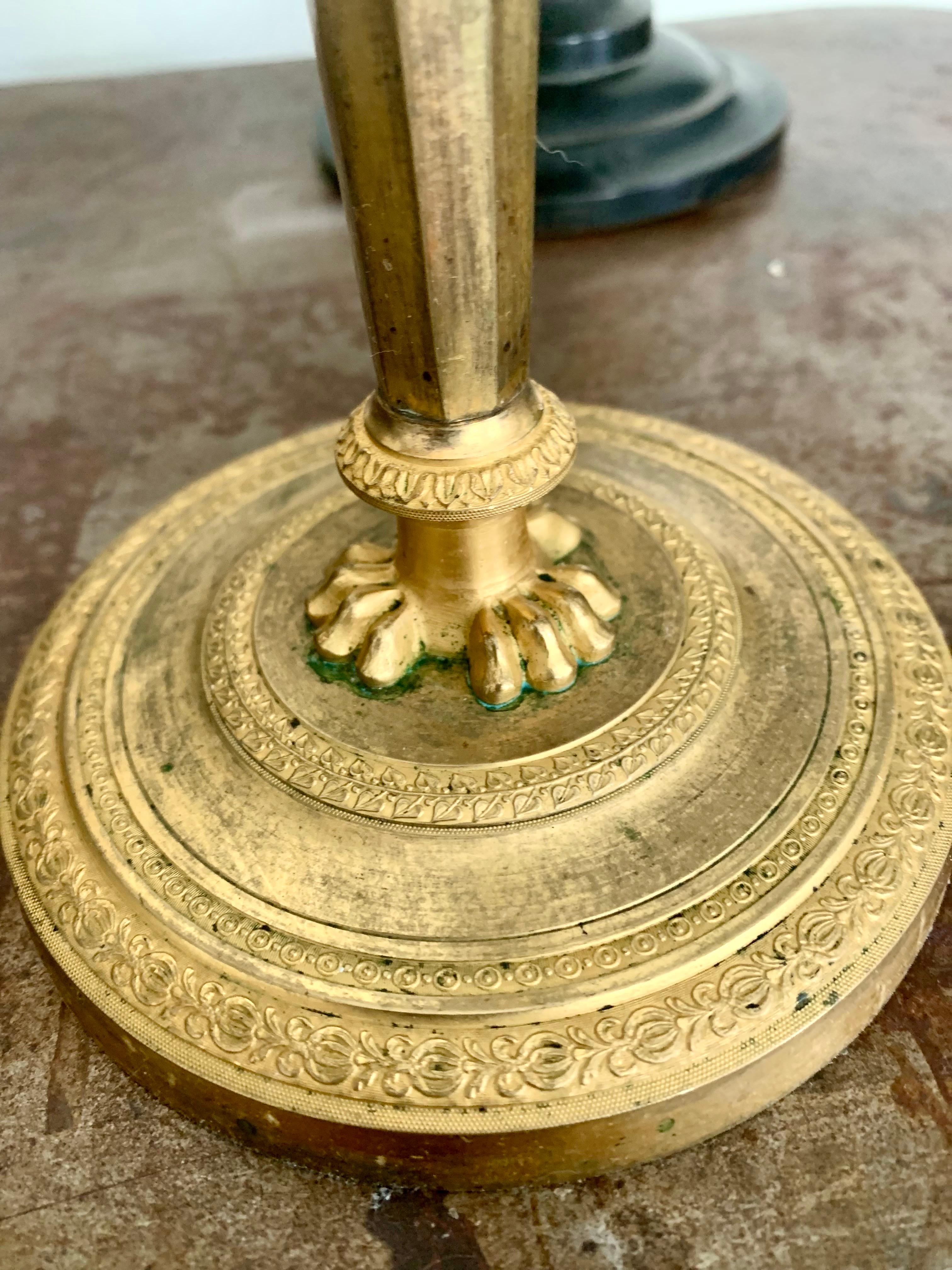 19th Century Pair of French Empire Candlesticks in Gilded Brass For ...