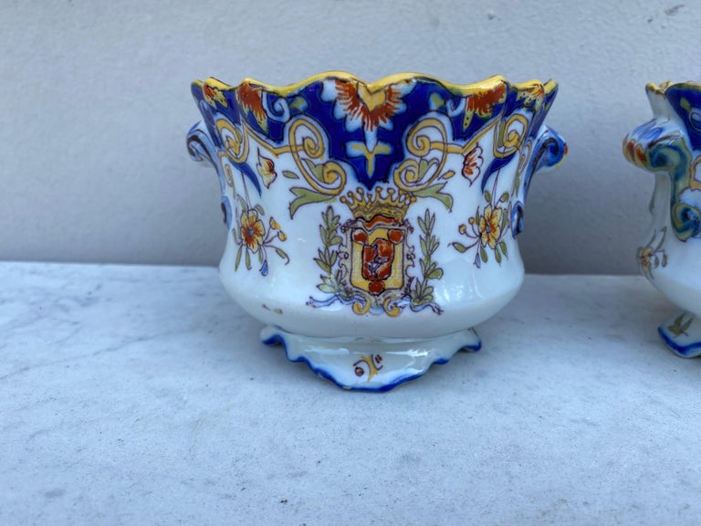 19th Century Pair Of French Faience Cache Pots Desvres For Sale at 1stDibs