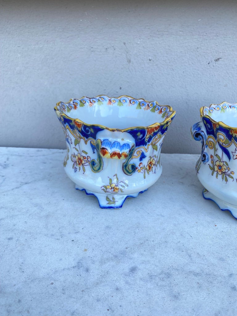 19th Century Pair Of French Faience Cache Pots Desvres For Sale at 1stDibs