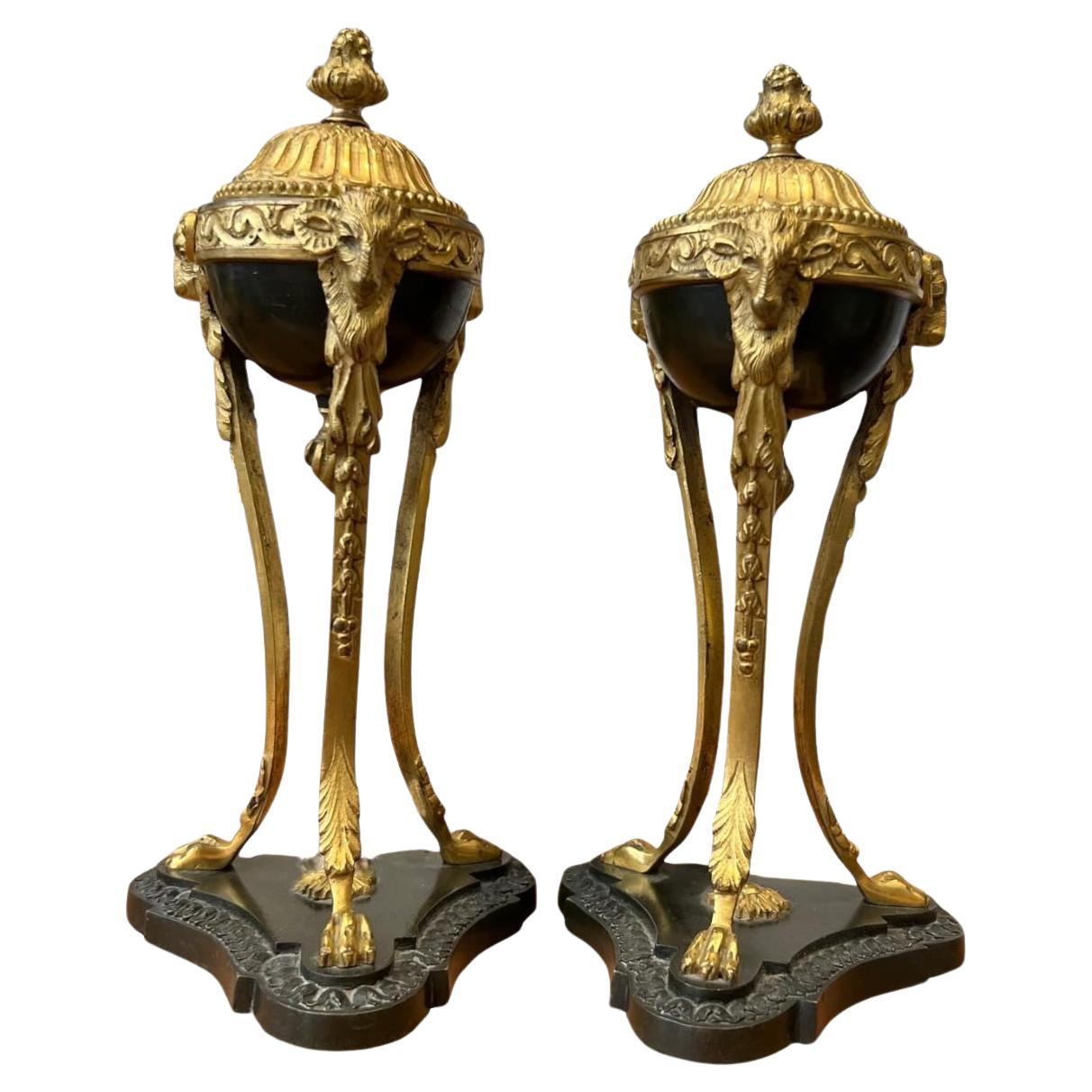 19th Century Pair of French Restoration Cassolettes in Gilt and ...