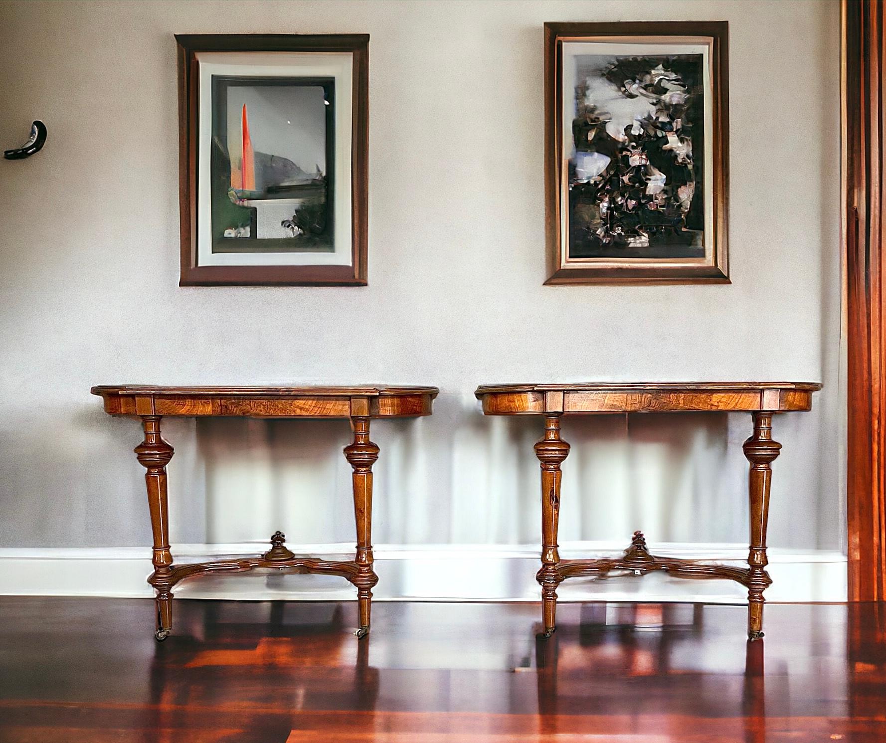 19th century pair of French walnut console tables at 1stDibs