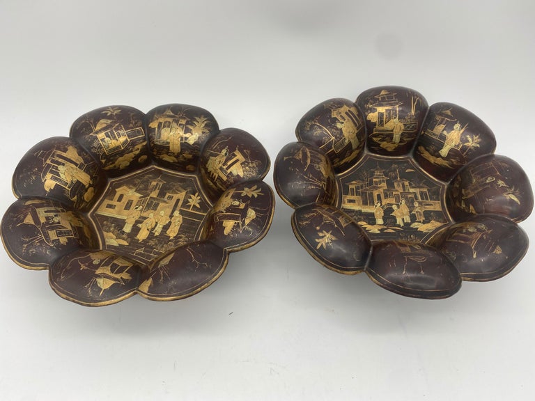 19th Century Pair of Golden Black Lacquer Chinese Plates For Sale at ...