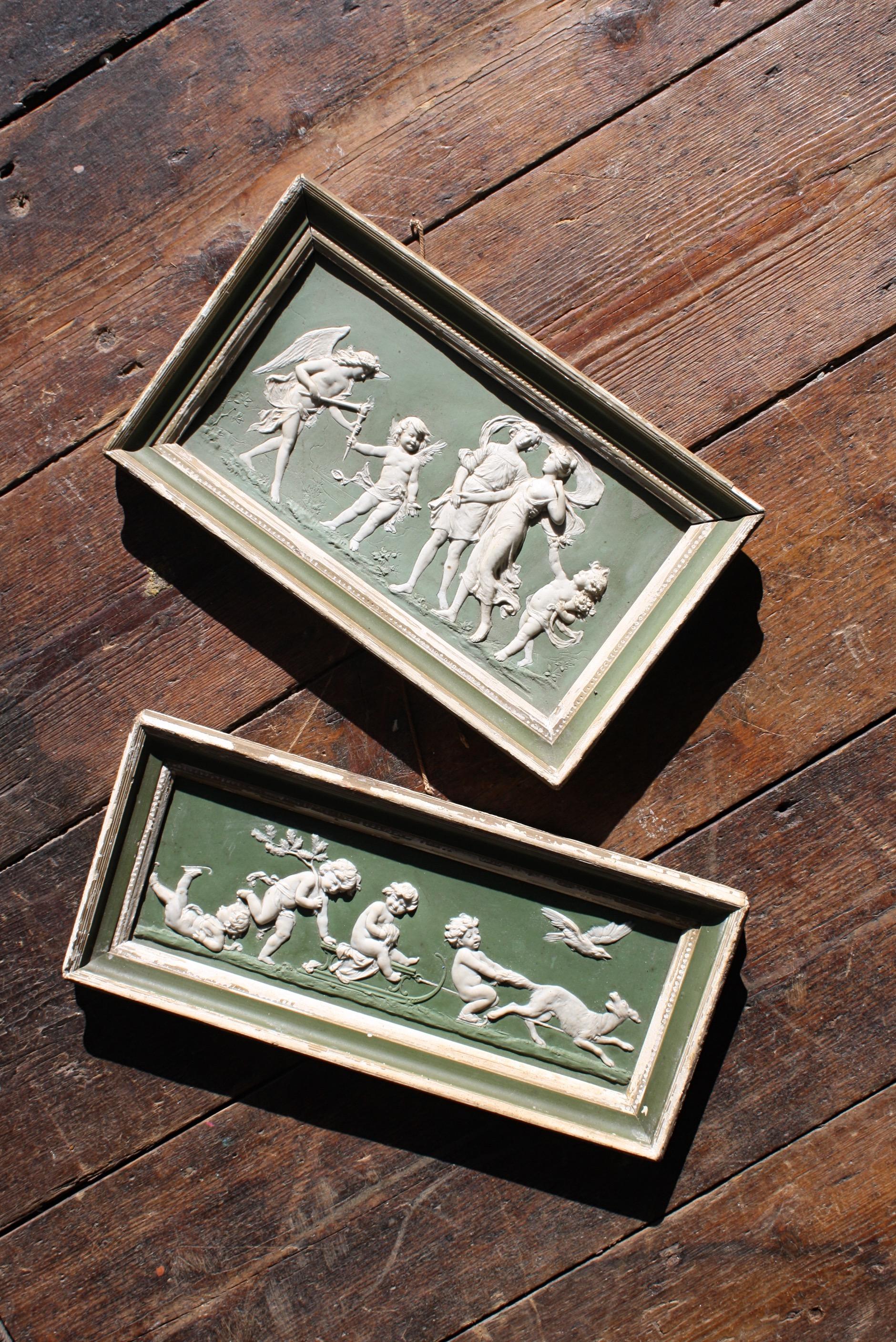 19th Century Pair of Green Ground Jasperware Plaques Classical Panels ...