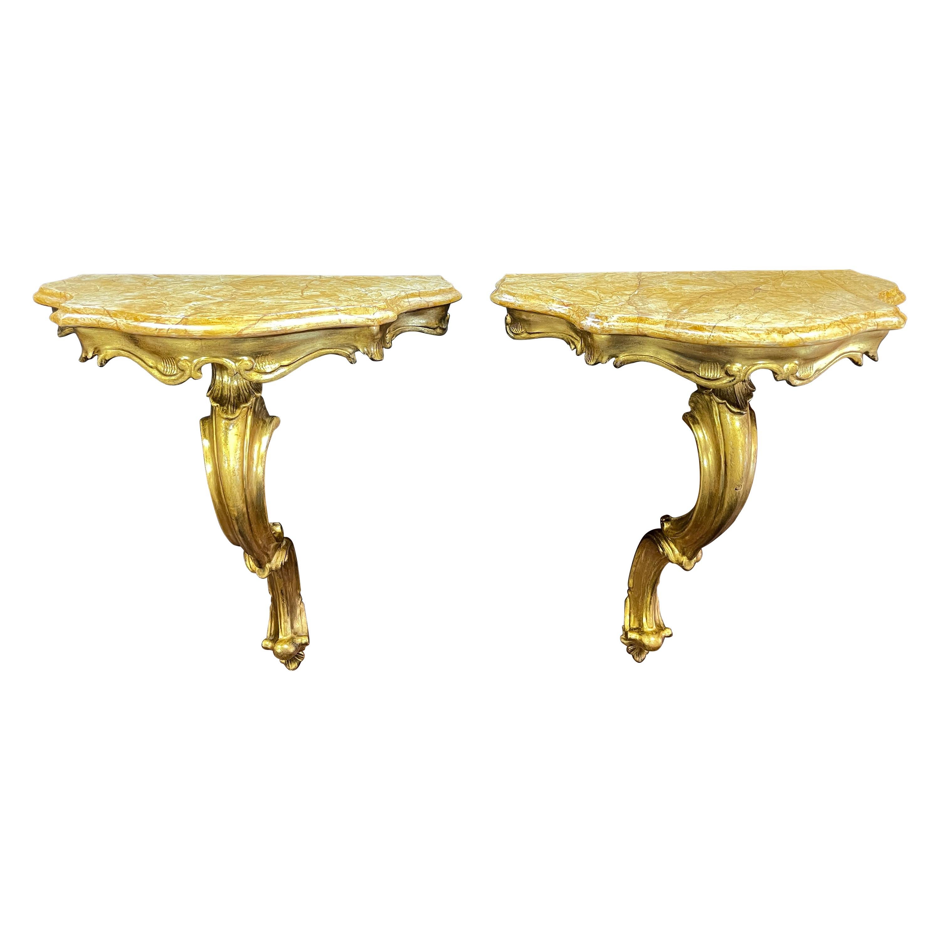 Pair of 19th Century Giltwood Italian Consoles with Faux Marble For ...