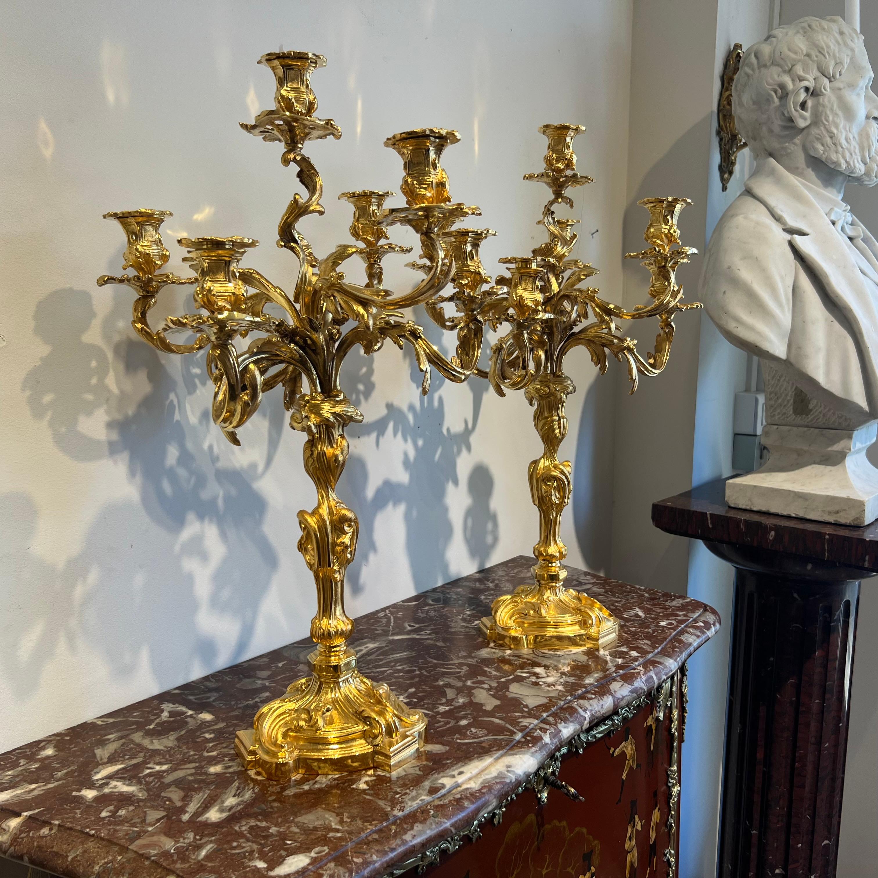 19th Century Pair of Large Candelabras in Gilt and Chiseled Bronze For ...