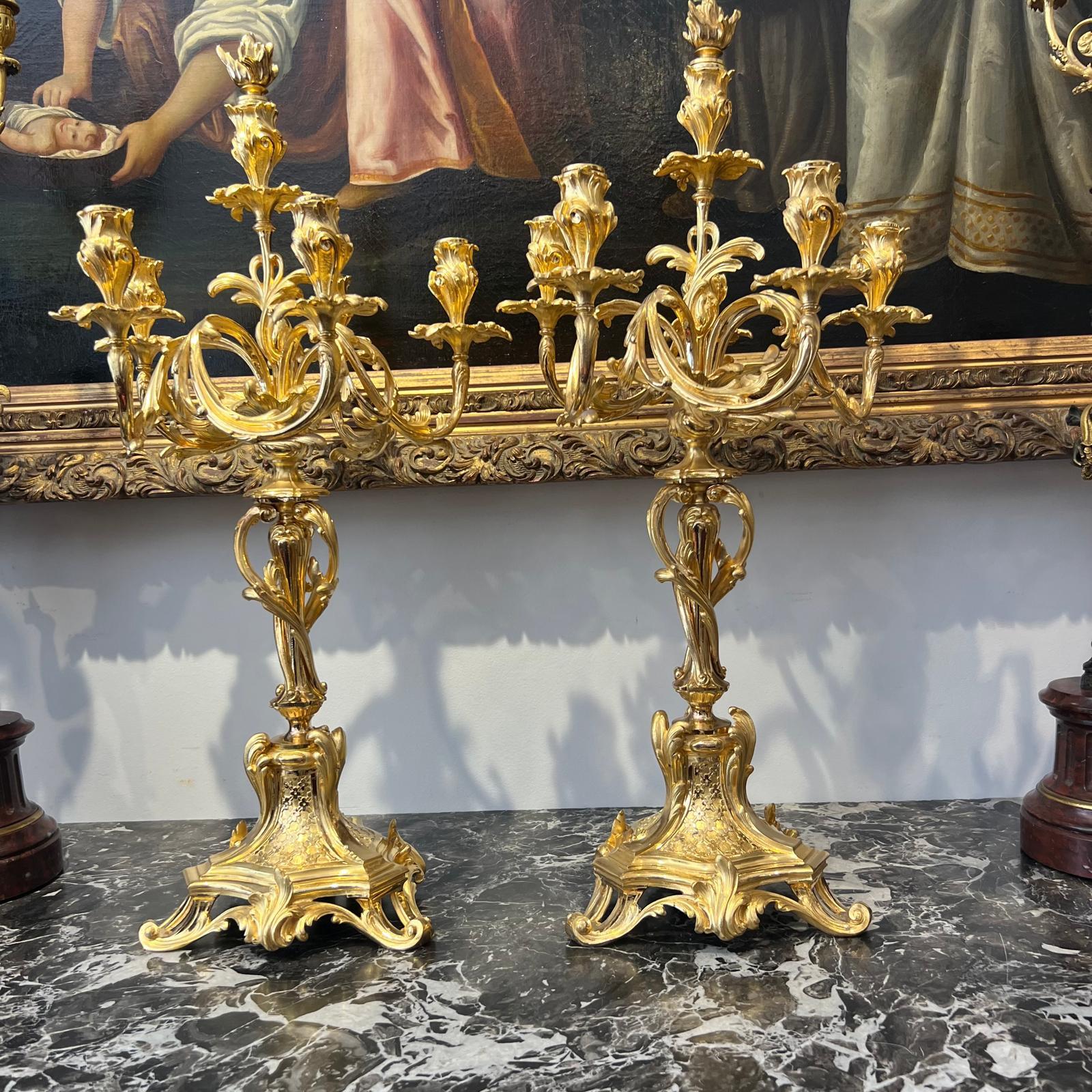 19th Century Pair of Large Candelabras in Gilt Bronze in the style of ...