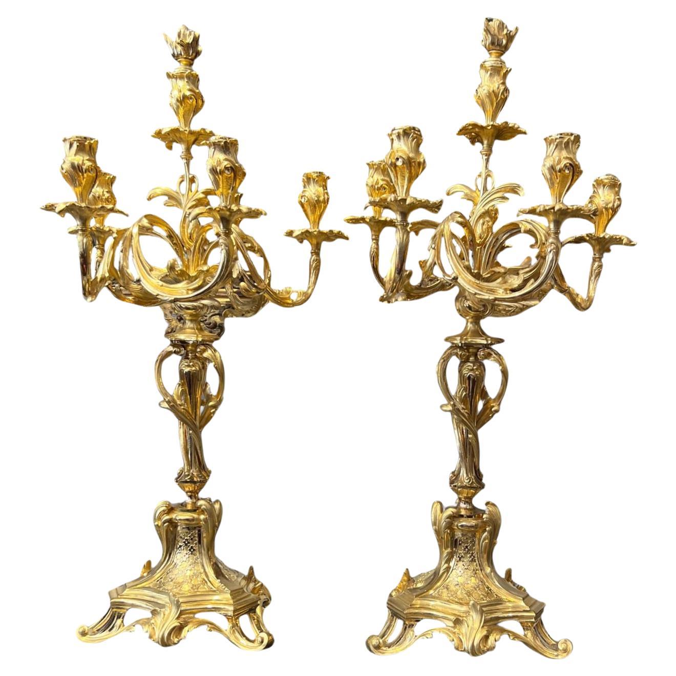 19th Century Pair of Large Candelabras in Gilt Bronze in the style of ...
