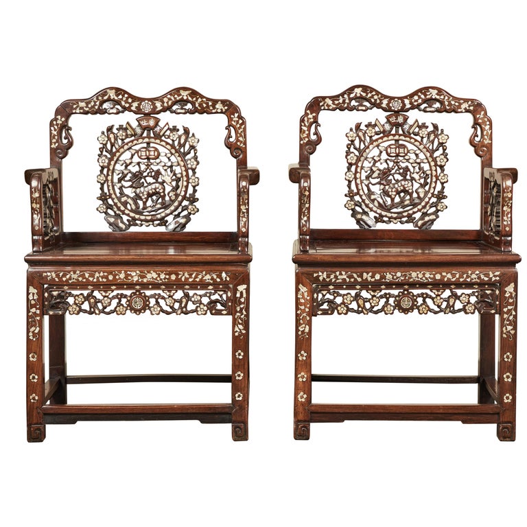 19th Century Pair of Mother of Pearl Inlay Chairs For Sale at 1stDibs