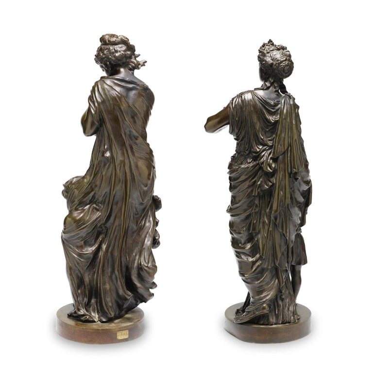 19th Century Pair of Patinated Bronze Allegorical Sculptures by ...