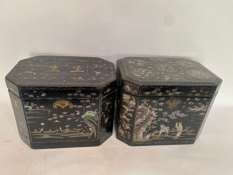 19th Century Two Shell Inlaid Black Lacquer Big Chinese Storage Boxes ...