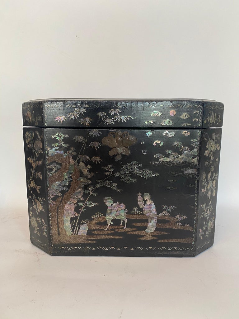 19th Century Two Shell Inlaid Black Lacquer Big Chinese Storage Boxes ...
